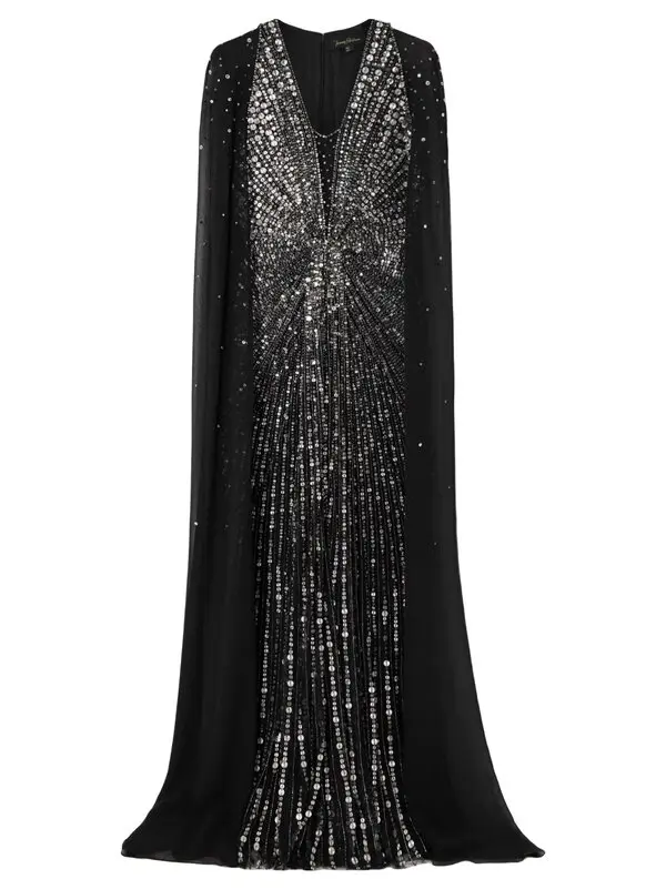 Jenny Packham Cape-effect Embellished Chiffon Gown - No