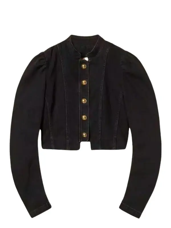 TWINSET Single-breasted Denim Jacket With Stand-up Collar - Black