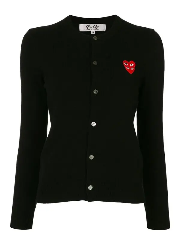 Play Comme Des Garcon Logo-embroidered Cardigan - Black