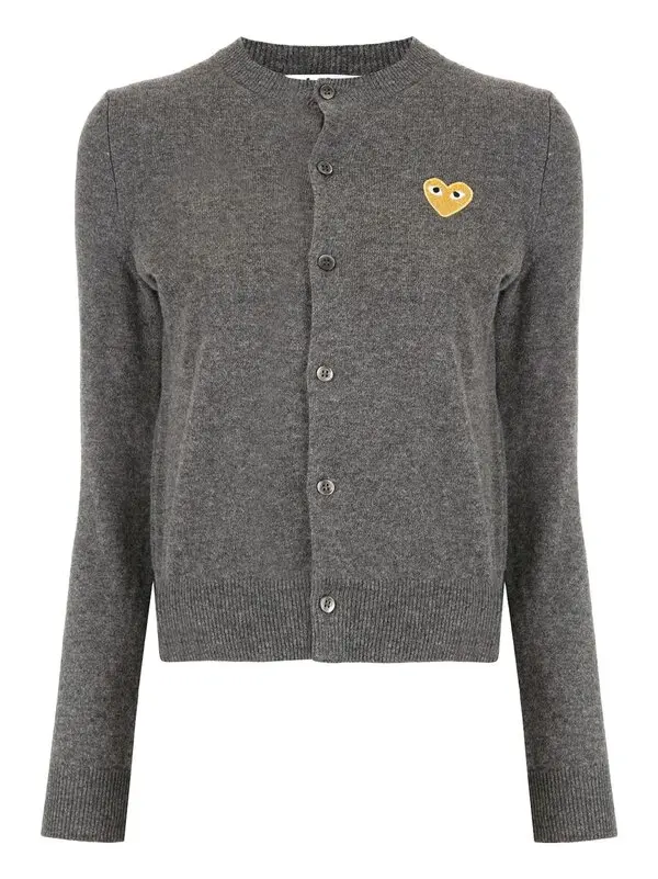 Play Comme Des Garcon Logo-patch Knitted Cardigan - Gray