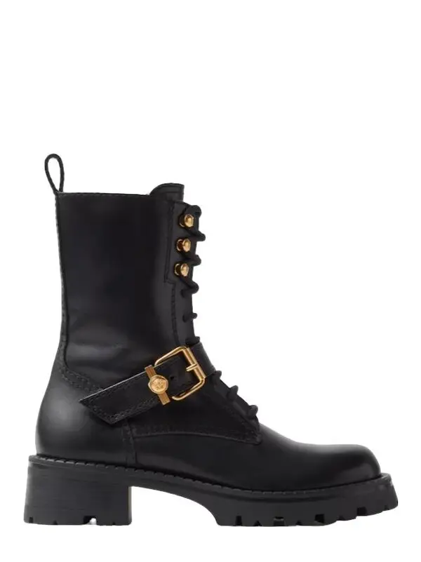 Versace Roxy Calf Leather Combat Boots - Black