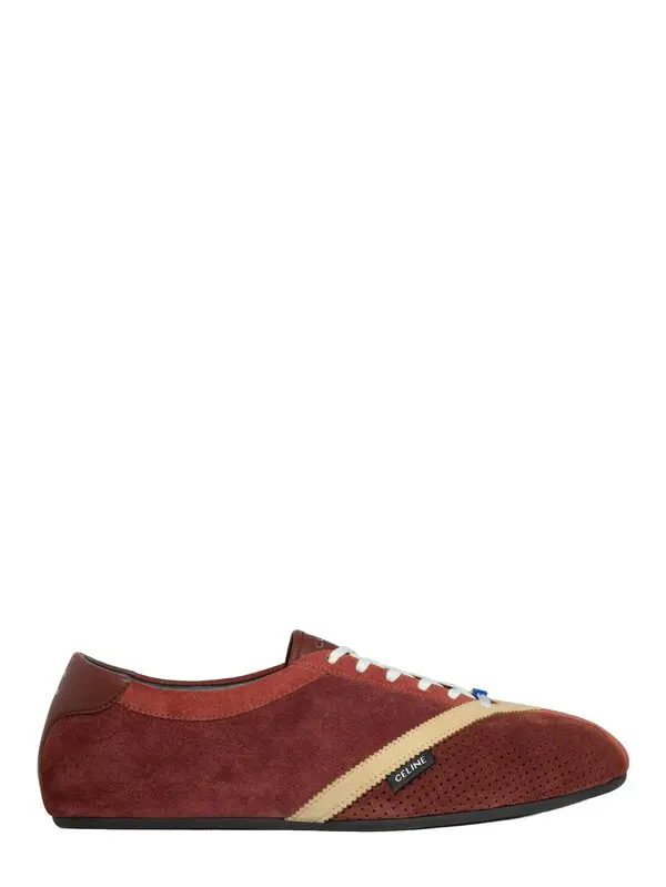 Celine Flat Suede Calfskin And Lambskin Sneakers - Rust/off-white