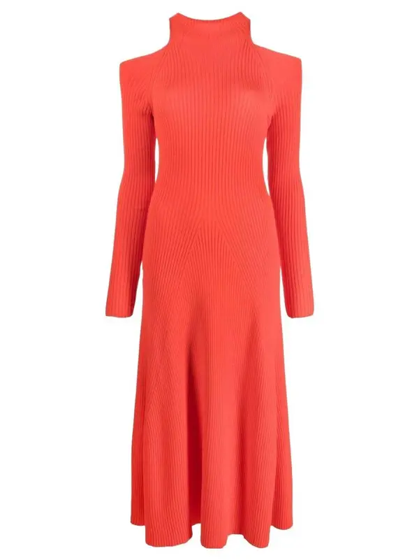 A.W.A.K.E. Mode Ribbed Knit Cut-out Midi Dress - Orange