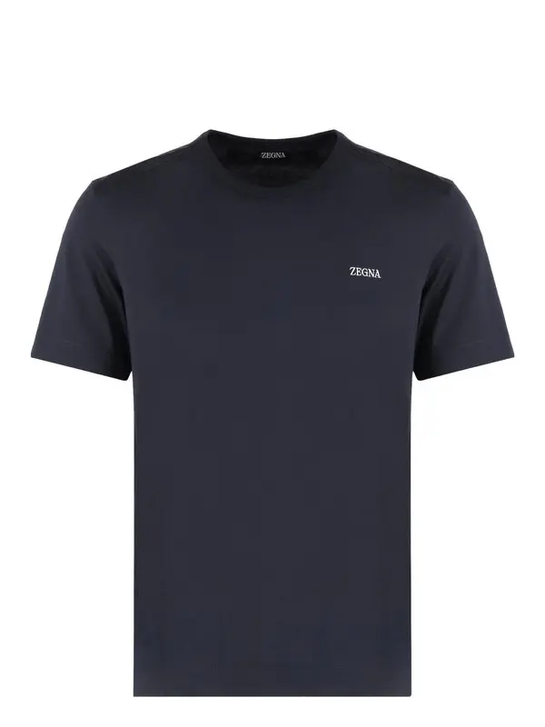 Zegna Logo Embroidered Crewneck T-shirt - Black