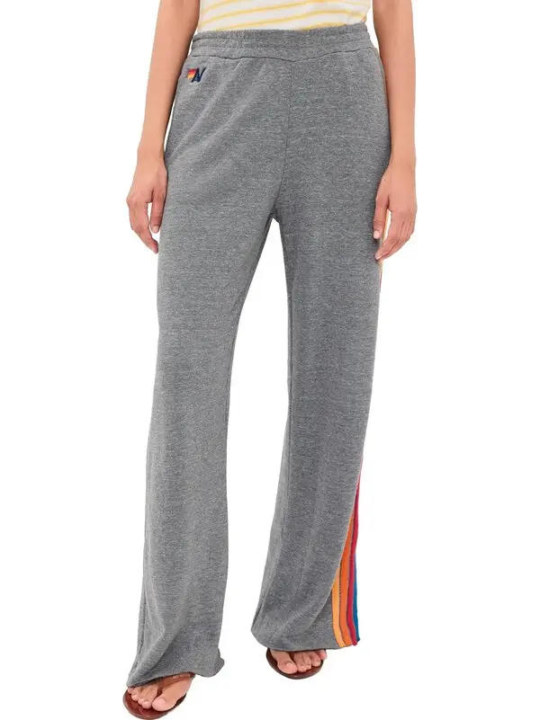 Aviator Nation 5 Stripe Wide Leg Sweatpants - Heather Grey