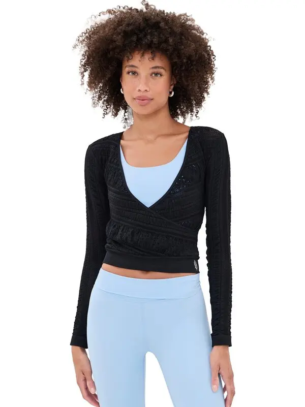 Free People Vixen Layer Tee With Geometric Pattern And V-neck - Black