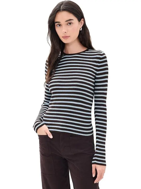 LA LIGNE Striped Fitted Sweater - Chocolate/sky