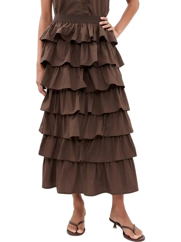 VRG GRL Thalia Tiered Midi Skirt - Chocolate