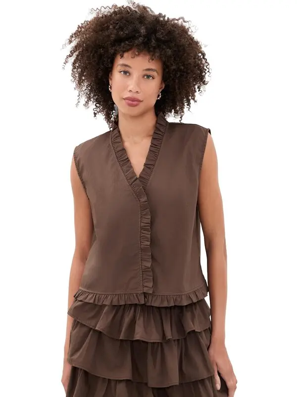 VRG GRL Phoebe Vest Top With Ruffle Trim - Chocolate