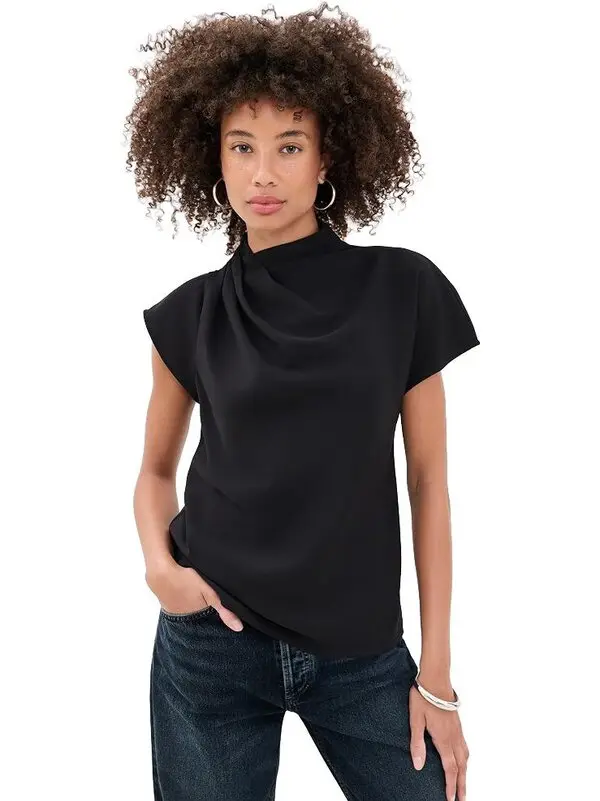 Staud Davina Draped Blouse - Black