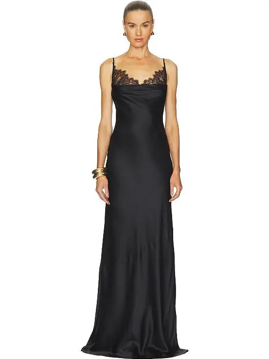 L'Agence Selene Lace Cowl Gown - Black