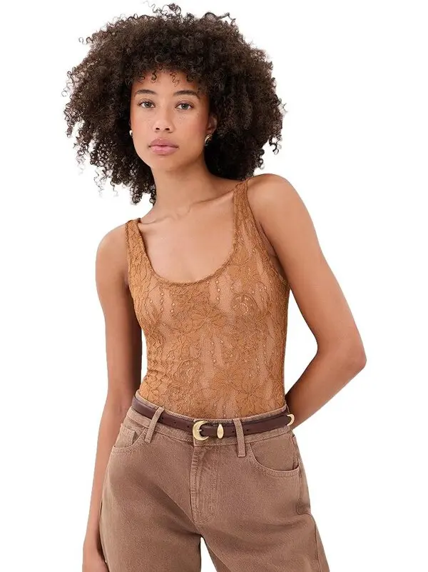 Zimmermann Lace Scoop Neck Bodysuit - Camel