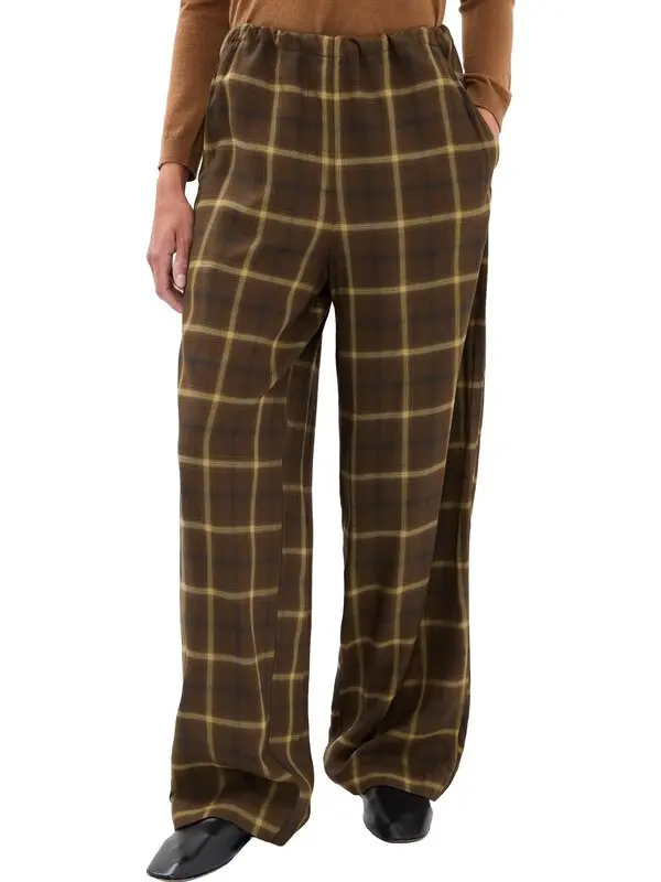 Co Drawstring Plaid Pants - Chocolate