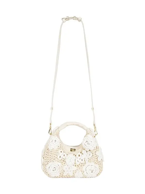 GANNI Hobo Mini Crochet Bag In White - Egret