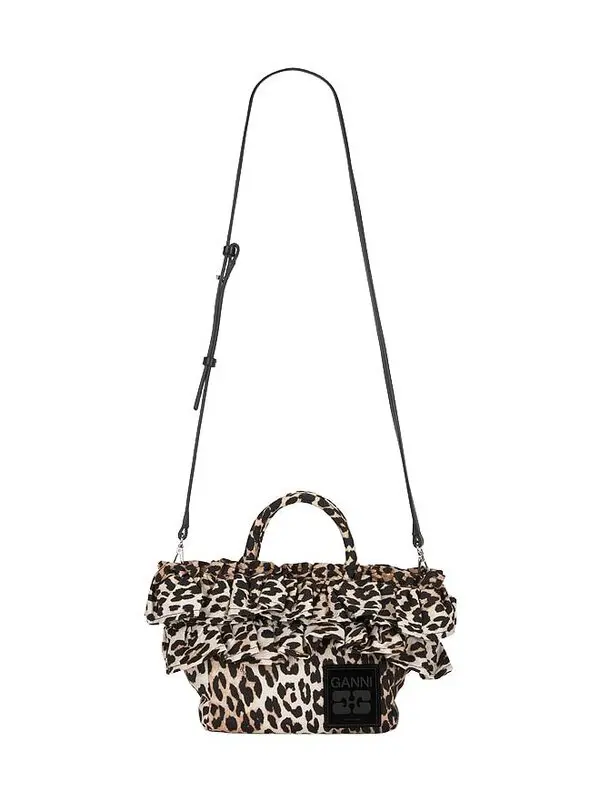 GANNI Mini Shopper Ruffle Print In Brown - Leopard