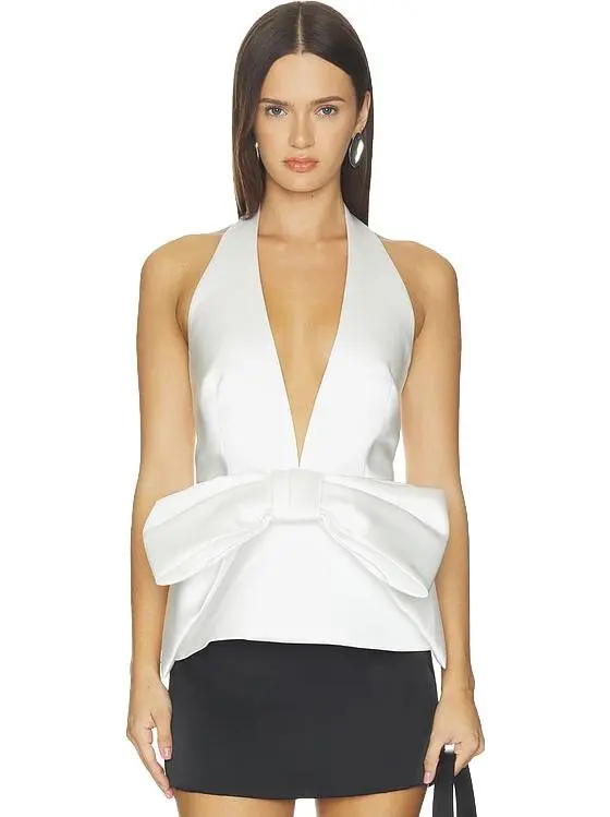 Prabal Gurung Halter Neck Bow Detail Satin Top - White