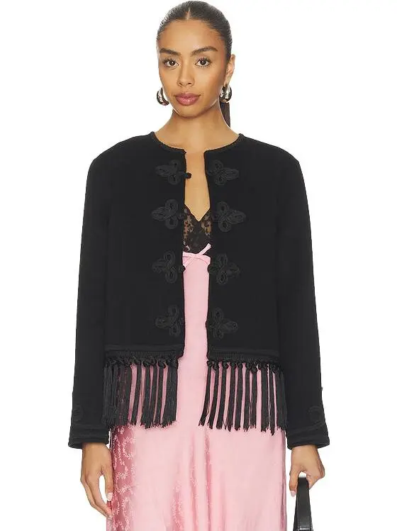 Rixo Inga Jacket With Tassel Trim - Black