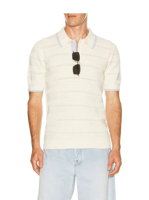 Scotch & Soda Structured Knitted Regular Fit Polo In Cream - Eggnog
