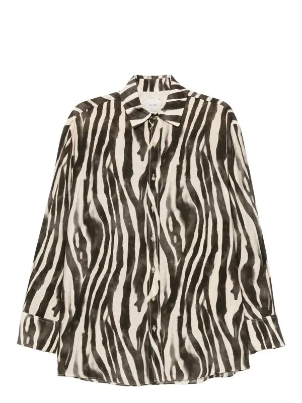 ALYSI Zebra Print Button-up Shirt - Black
