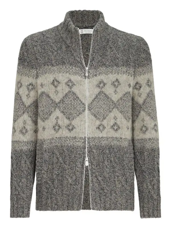 Brunello Cucinelli Zip-up Argyle Knit Cardigan - Blue
