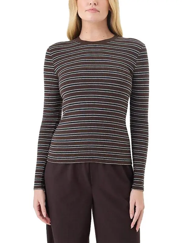 Goldie LeWinter Striped Long Sleeve Crewneck Top - Coffee