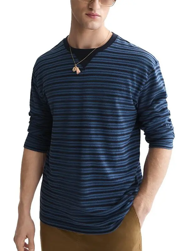 Scotch & Soda Textured Jacquard Stripe Long Sleeve Tee - Dark Blue