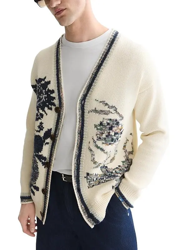 Scotch & Soda Intarsia Knit Flower Cardigan - Eggnog