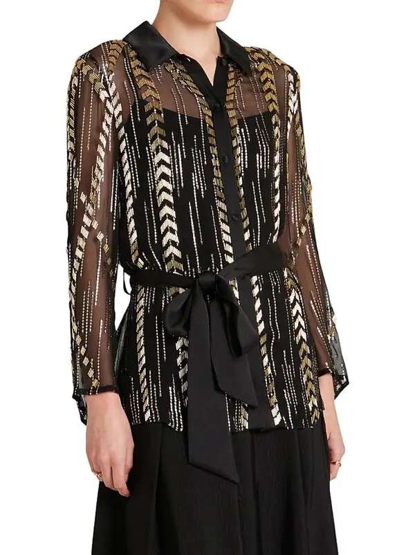 TEMPERLEY LONDON Viola Embellished Georgette Shirt - Black