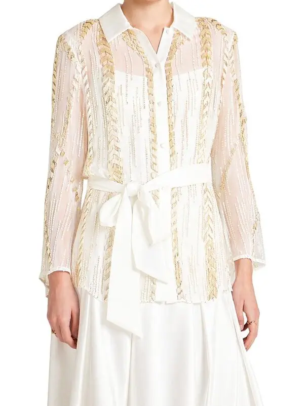 TEMPERLEY LONDON Viola Embellished Georgette Shirt - Ivory