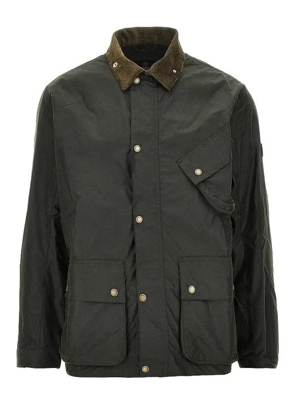 BARBOUR INTERNATIONAL Brake Line Waxed Cotton Jacket With Corduroy Collar - Green