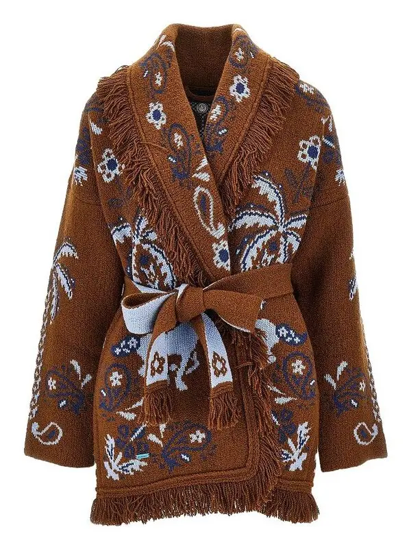 Alanui Island Root Jacquard Wool Cardigan - Brown
