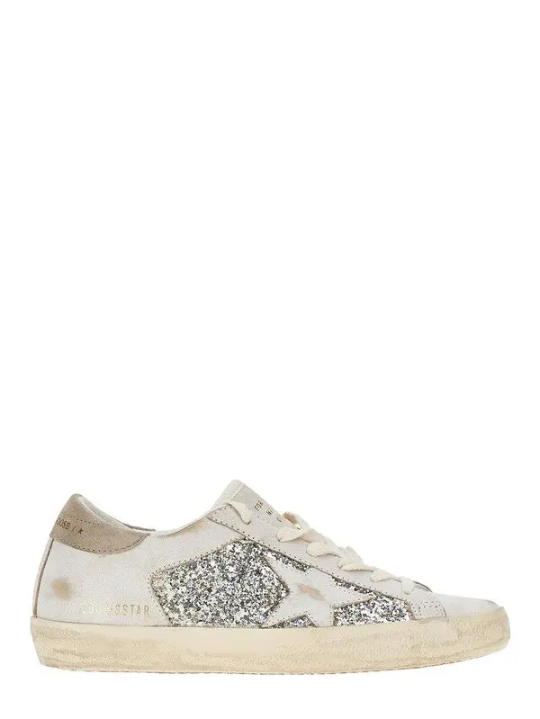 GOLDEN GOOSE Leather Glitter Super-star Sneakers - Beige