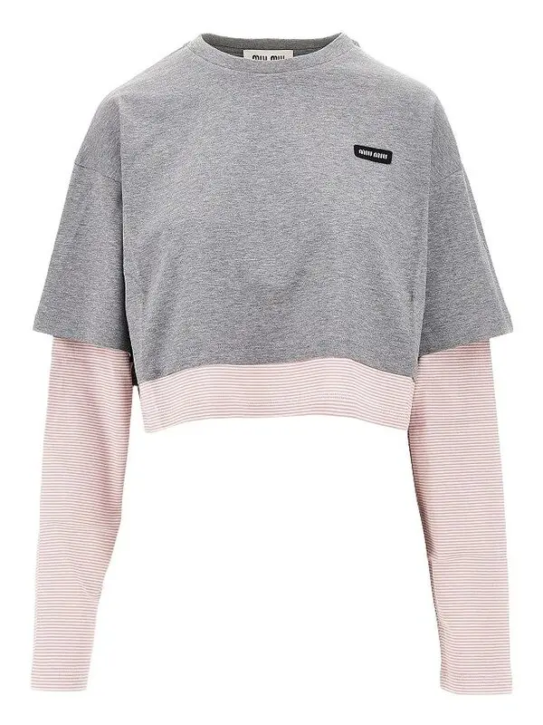 Miu Miu Layering Effect Cropped T-shirt - Grey