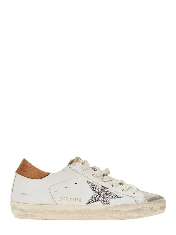 GOLDEN GOOSE Super-star Leather Sneakers With Glitter Star Detail - White