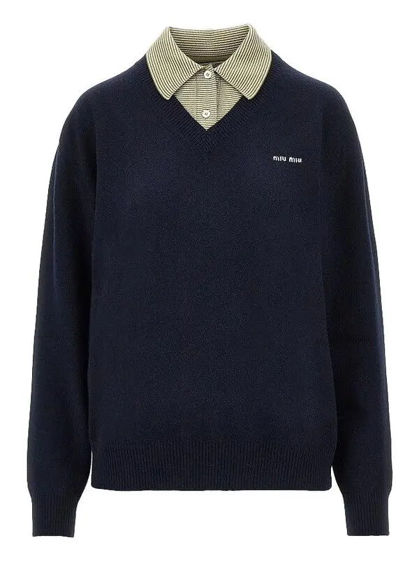 Miu Miu Layering Effect Wool And Cashmere Sweater - Blue