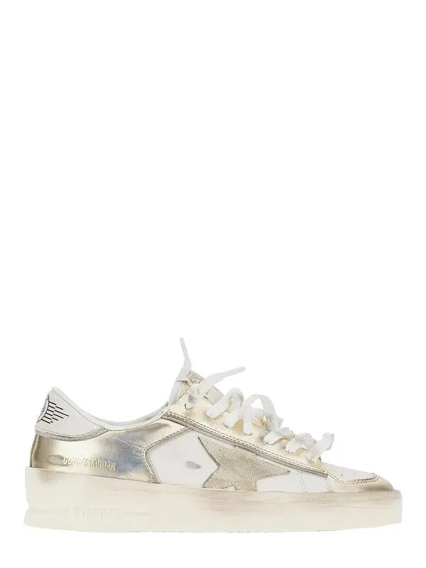 GOLDEN GOOSE Stardan Leather Sneakers With Metallic Accents - White