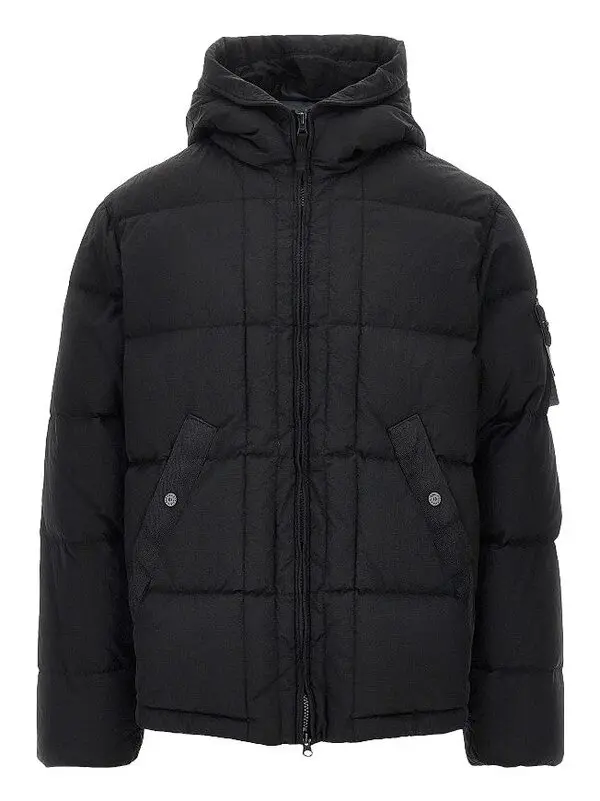 Stone Island Padded Nylon Metal Down Jacket With Hood And Zip Closure - Black