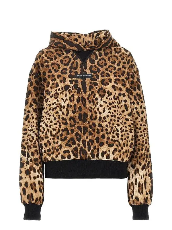 Dolce & Gabbana Leo-print Cotton French Terry Hoodie - Brown