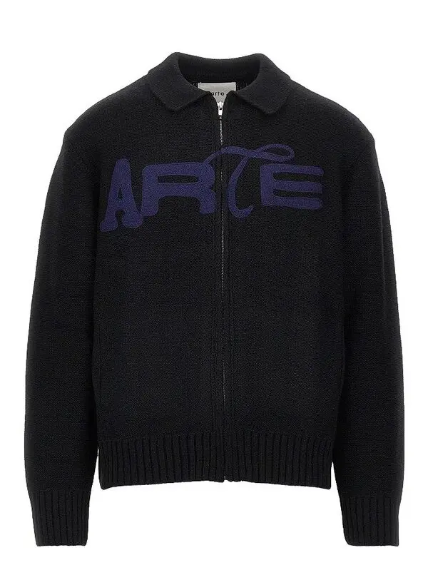 ARTE Knitted Cardigan With Logo Embroidery - Black