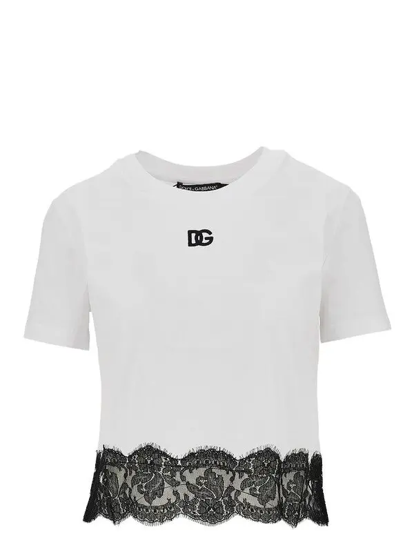 Dolce & Gabbana Cropped T-shirt With Lace Trim - White