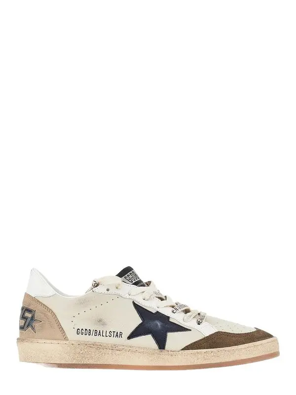 GOLDEN GOOSE Ballstar Leather Sneakers With Contrasting Star Patch - Grey