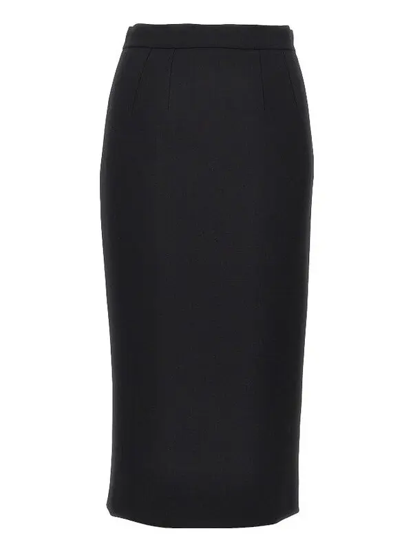 Dolce & Gabbana Stretch Wool Midi Skirt - Black