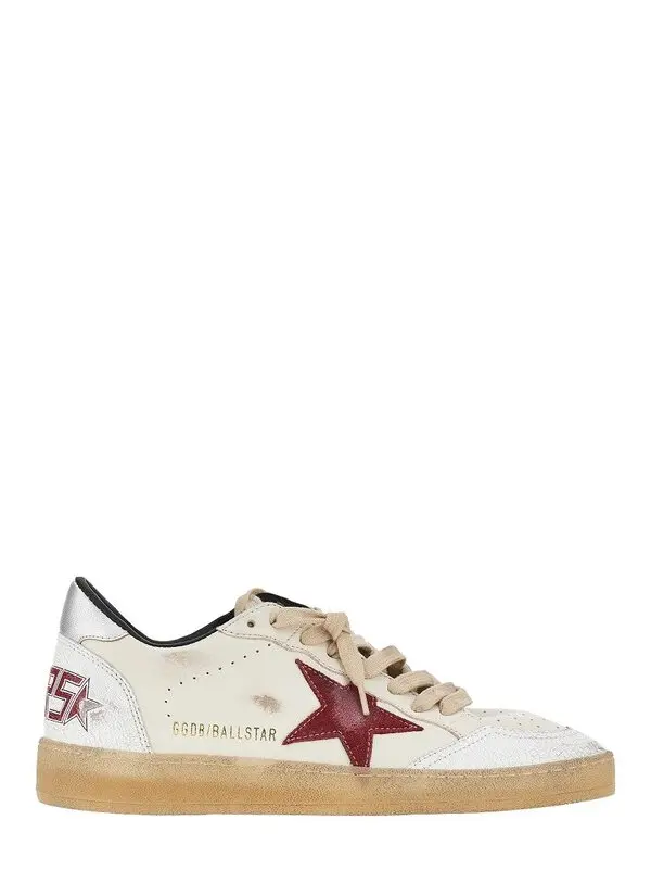 GOLDEN GOOSE Ballstar Leather Sneakers With Distressed Effect And Suede Star Patch - White