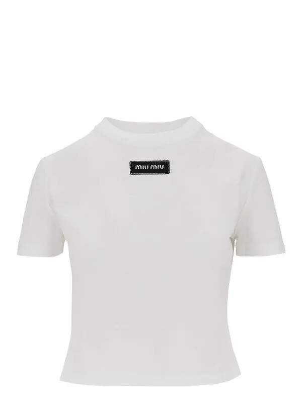 Miu Miu Logo Patch Cropped T-shirt - White
