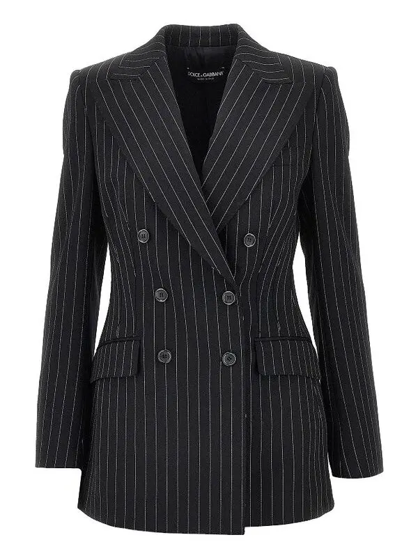 Dolce & Gabbana Pinstriped Wool Double-breasted Jacket - Black