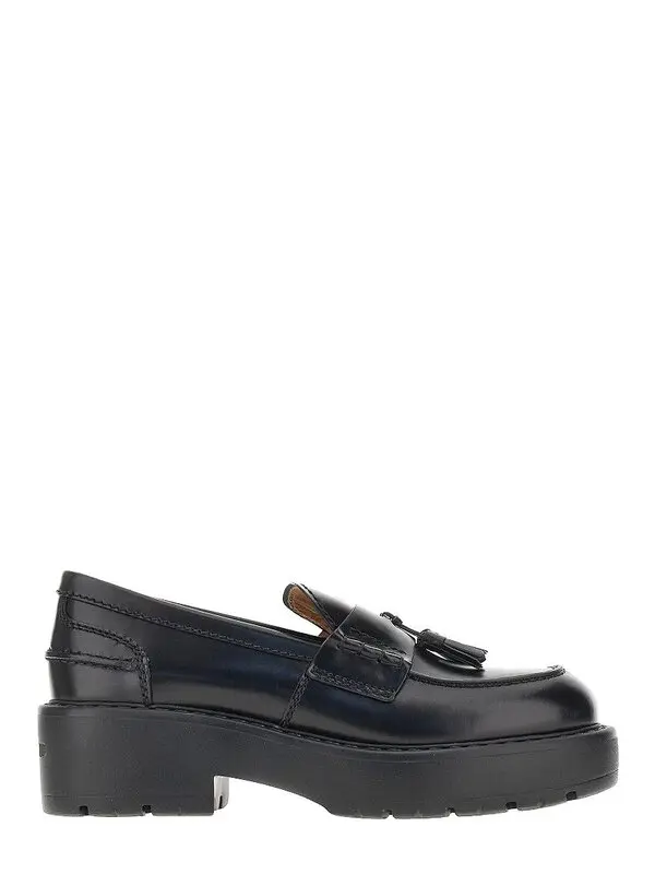 Miu Miu Spazzolato Leather Loafers With Tassels - Black