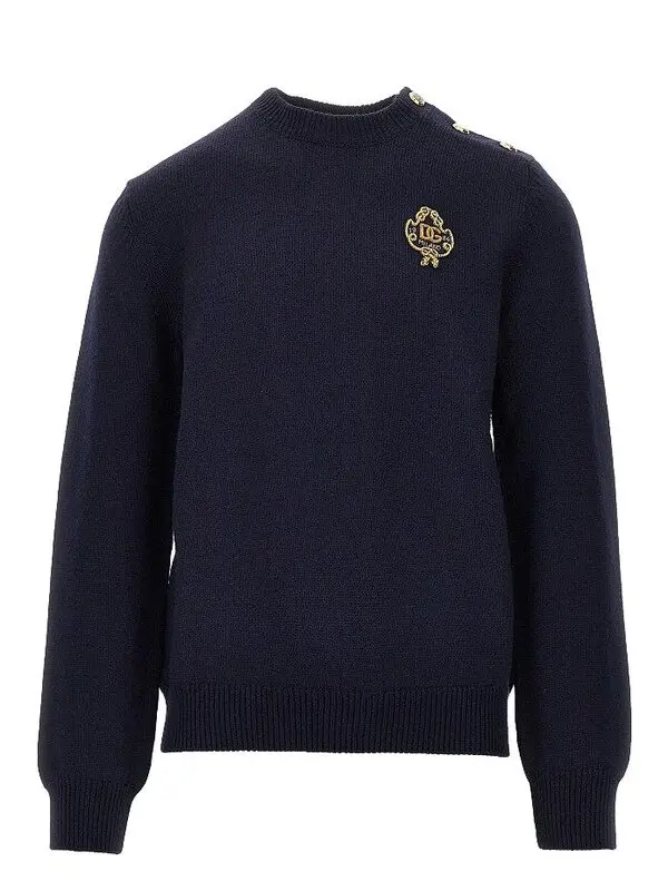 Dolce & Gabbana Wool Sweater With Embroidered Patch - Blue