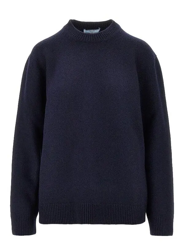 Prada Wool Sweater With Suede Elbow Patches - Blue