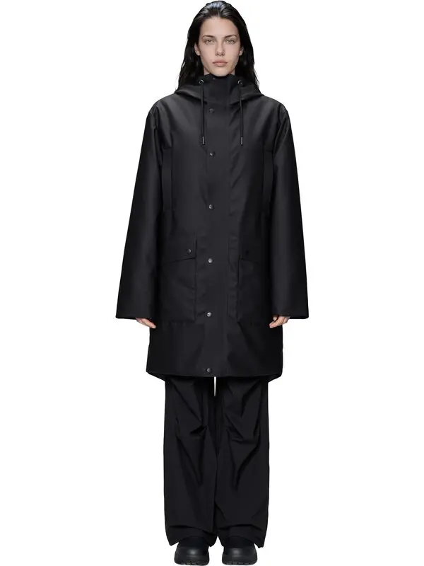 Rains Nome Long Parka With Hood And Cargo Pockets - Black