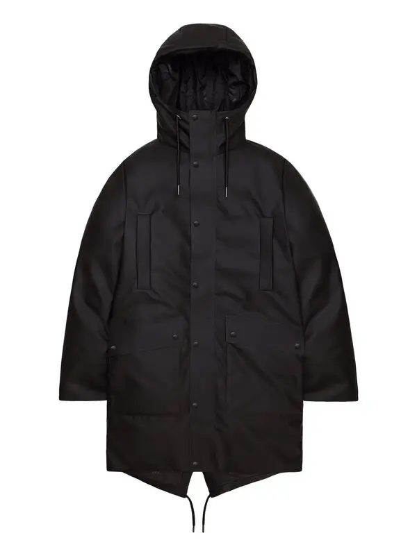 Rains Nome Long Parka With Hood And Cargo Pockets - Black